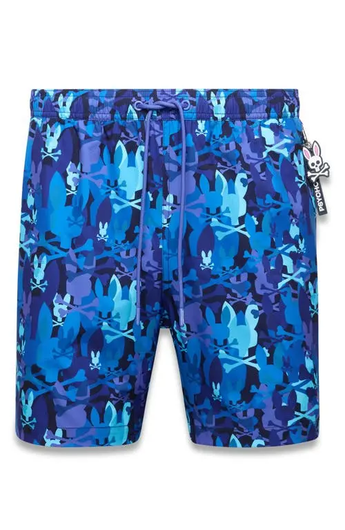 Psycho Bunny Tanner Camo Bunny Print 6-inch Swim Trunks