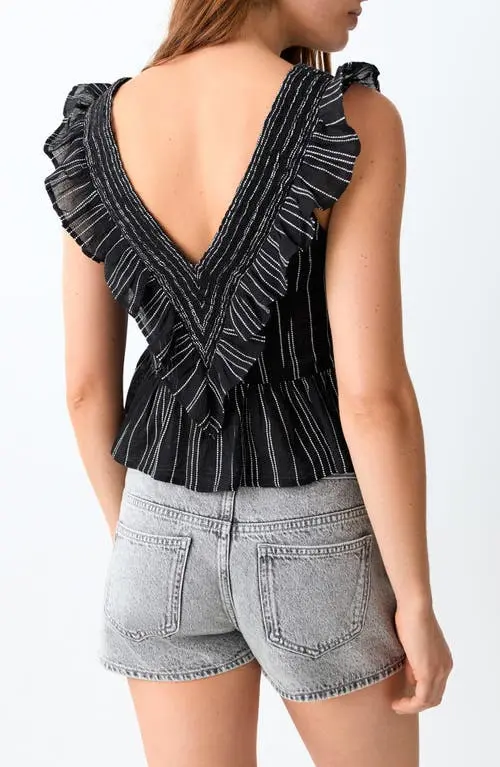 Mango Embroidered Ruffle Trim Peplum Top