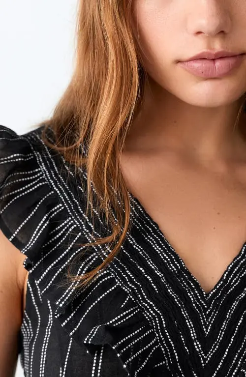 Mango Embroidered Ruffle Trim Peplum Top