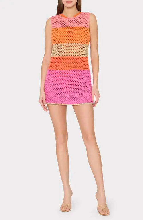 MILLY Metallic Stripe Sheer Cotton Blend Open Stitch Cover-up Minidress - Pink Multi