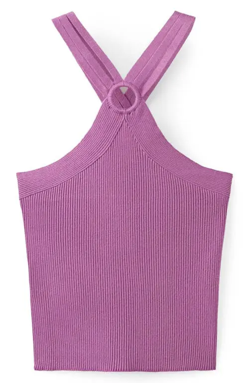 Mango Ribbed Knit Halter Top With Cutout Detail - Purple