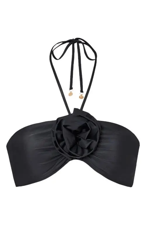 MILLY Floral Appliqué Halter Top - Black