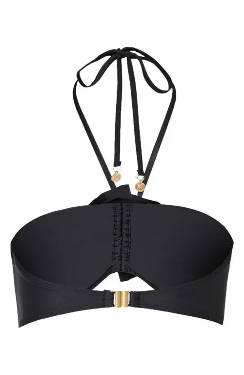 MILLY Floral Appliqué Halter Top - Black