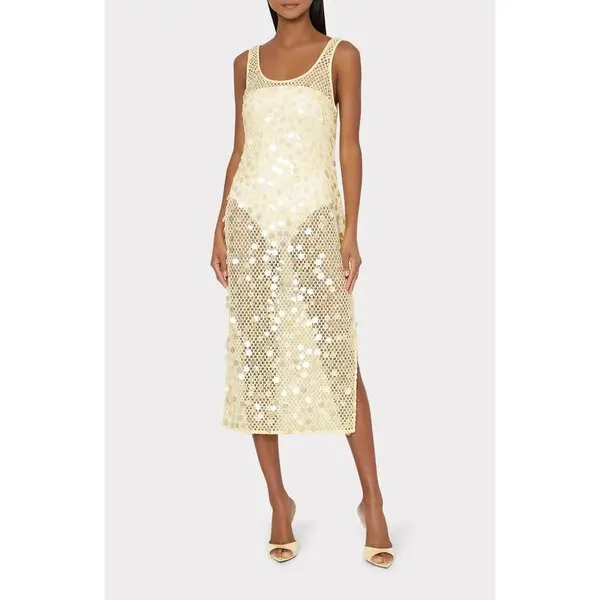 MILLY Paillette Sheer Cover-up Midi Dress - Yellow