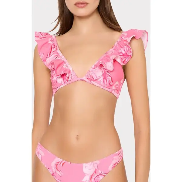 MILLY Canopée Ruffle Bikini Top - Pink Multi
