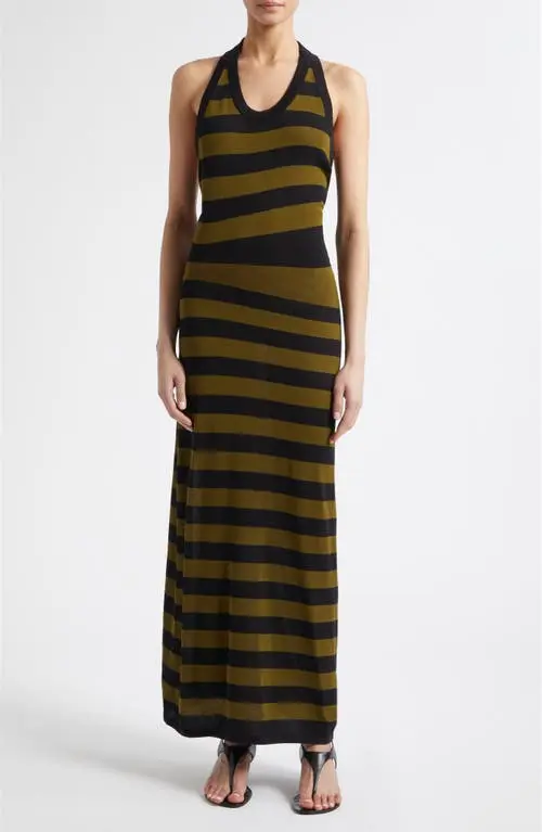 Proenza Schouler Stripe Cotton Knit Halter Maxi Dress - Black Multi