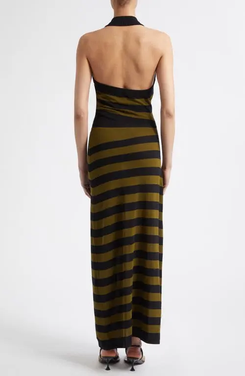 Proenza Schouler Stripe Cotton Knit Halter Maxi Dress - Black Multi
