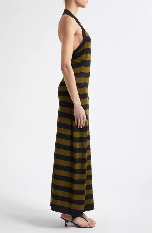 Proenza Schouler Stripe Cotton Knit Halter Maxi Dress - Black Multi
