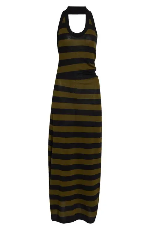 Proenza Schouler Stripe Cotton Knit Halter Maxi Dress - Black Multi