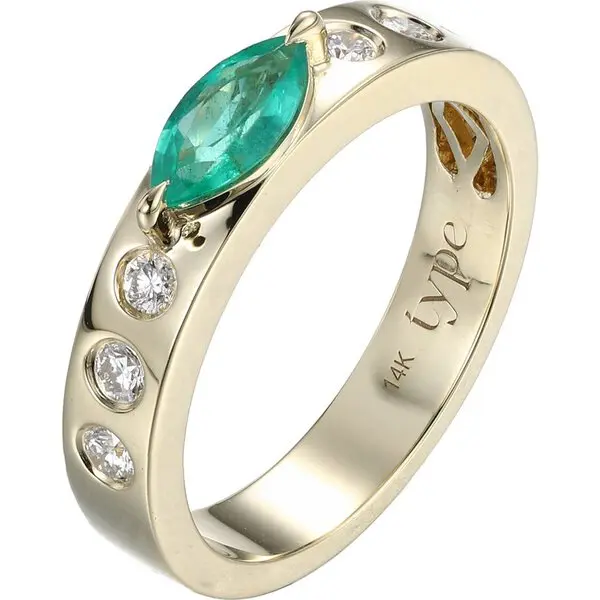 TYPE JEWELRY Leggo Emerald Marquise & Diamond Ring In 14k Gold - Green
