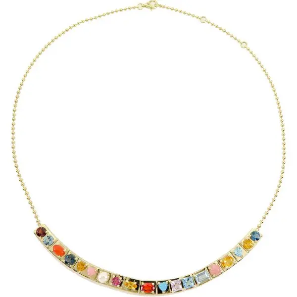 TYPE JEWELRY Gold Ball Chain Frontal Necklace With -gemstones - Multi