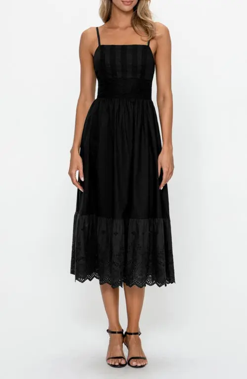 PS BY CUPSHE Lace Fit & Flare Cotton Midi Dress - Black