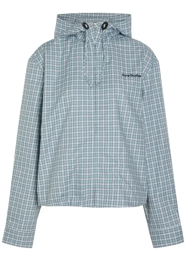 Acne Studios Plaid Drawstring Hooded Cotton Jacket - Blue