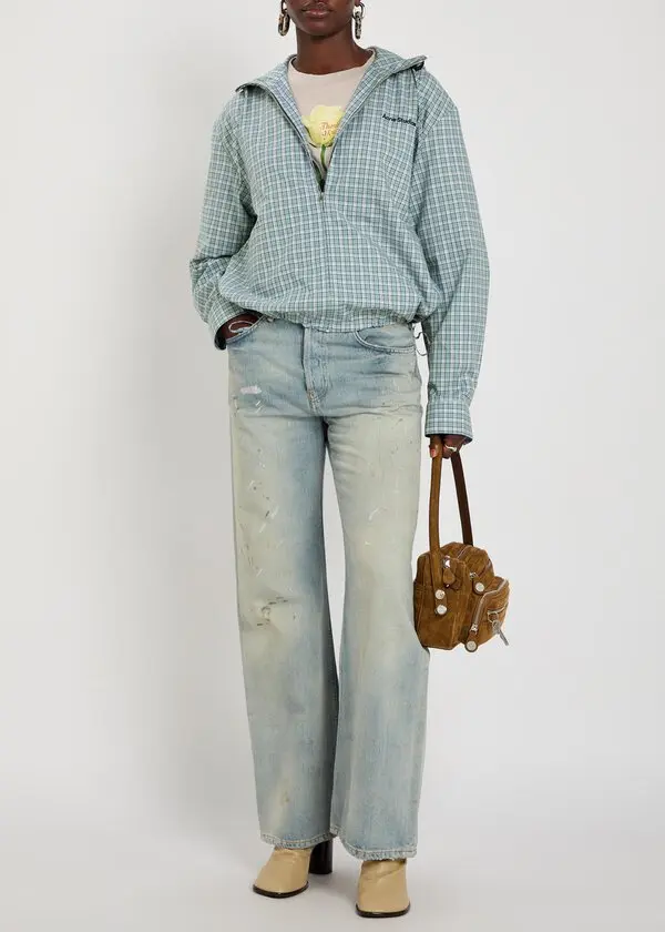 Acne Studios Plaid Drawstring Hooded Cotton Jacket