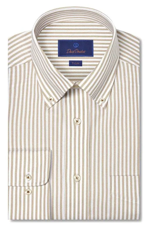David Donahue Stripe Cotton Oxford Button-down Shirt - White/dune