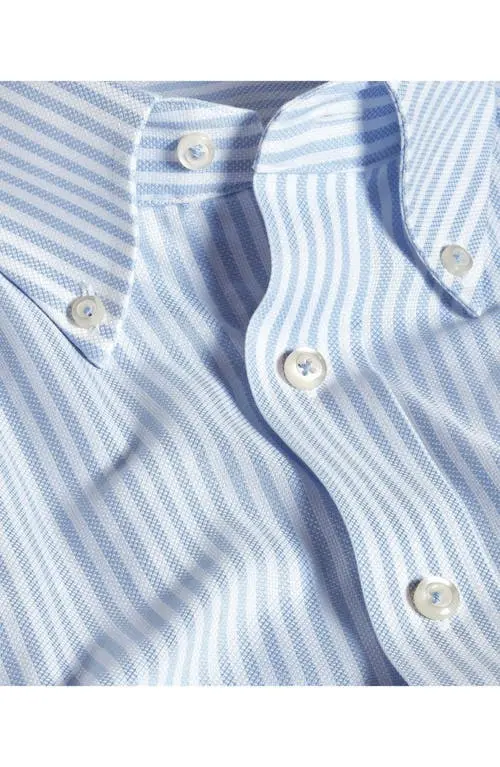 David Donahue Stripe Cotton Oxford Button-down Shirt - White/sky
