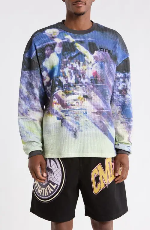 CRIMINAL DAMAGE Hand Of God Graphic Waffle Knit Long Sleeve T-shirt