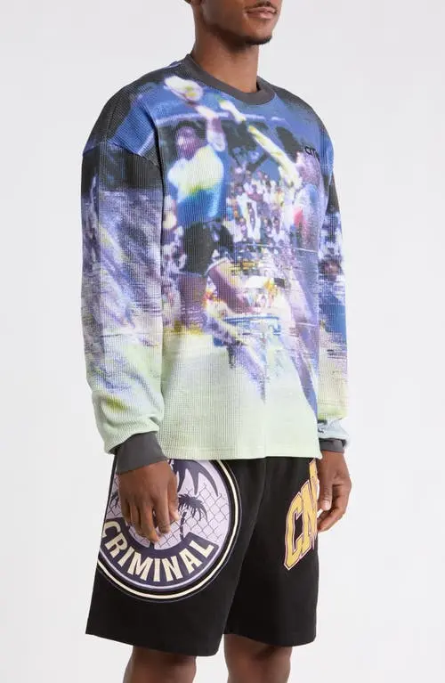 CRIMINAL DAMAGE Hand Of God Graphic Waffle Knit Long Sleeve T-shirt
