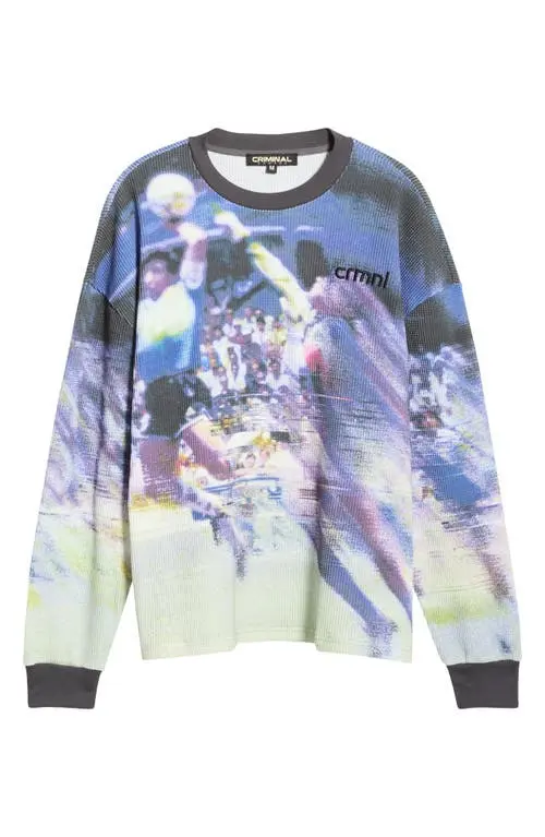 CRIMINAL DAMAGE Hand Of God Graphic Waffle Knit Long Sleeve T-shirt
