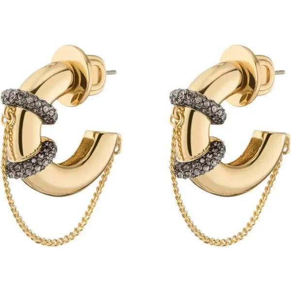 Demarson Molly Hoop Earrings With Crystal Pavé And Chains - Gold/hem/crystal