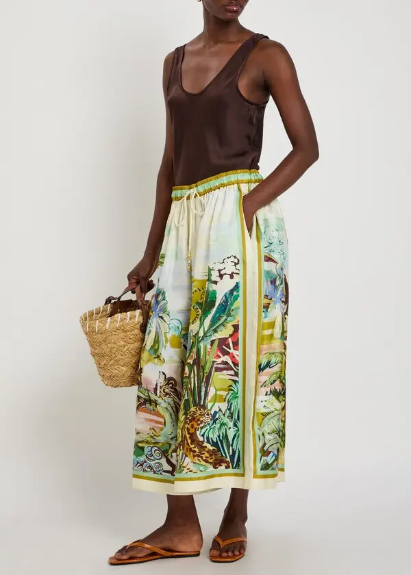 ALEMAIS Alemasis Jungle Boogie Printed Silk Culotte Trousers