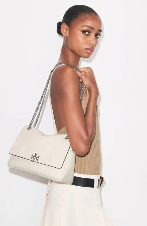Tory Burch Charlie Quilted Leather Shoulder Bag - Light Cream