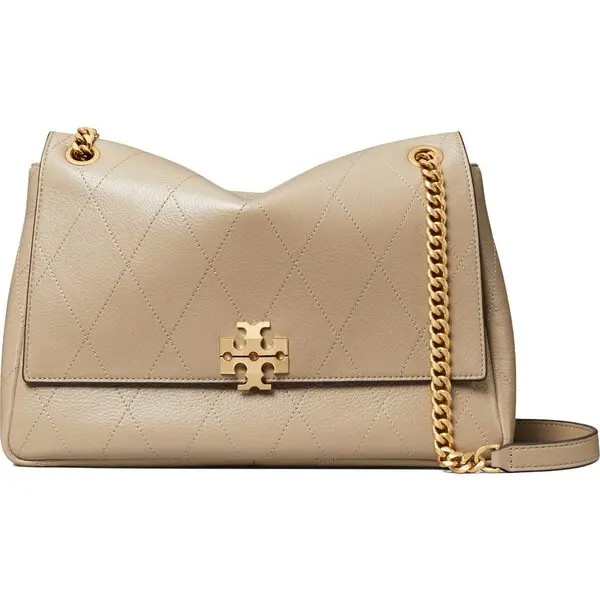Tory Burch Charlie Quilted Leather Shoulder Bag - Soft Cement