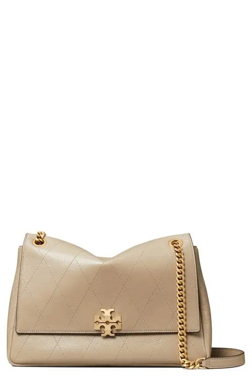 Tory Burch Charlie Quilted Leather Shoulder Bag - Soft Cement