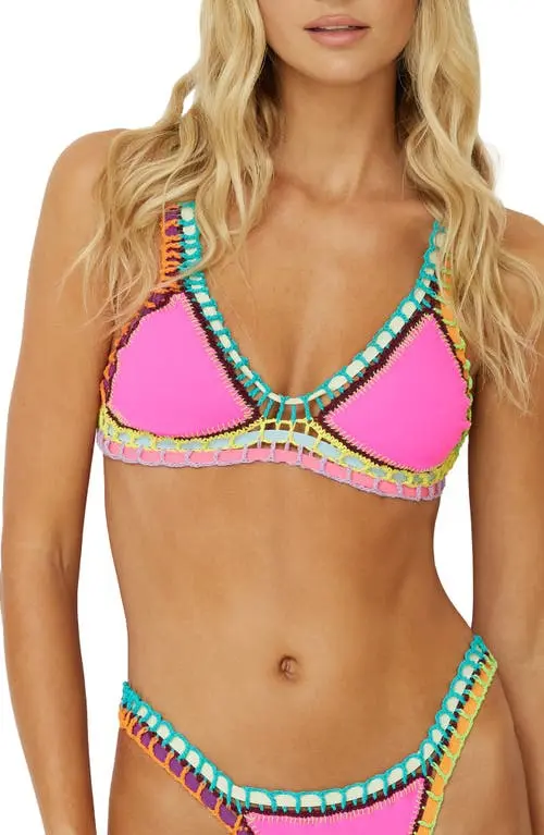 PQ SWIM Colorful Whipstitch Trim Triangle Bikini Top - Acai