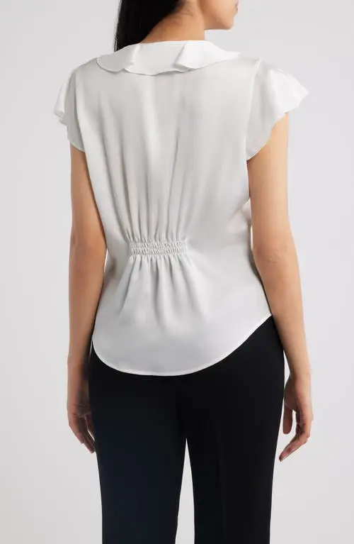 TAHARI ASL Ruffle Flutter Satin Top - Ivory