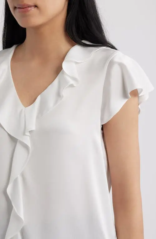 TAHARI ASL Ruffle Flutter Satin Top - Ivory