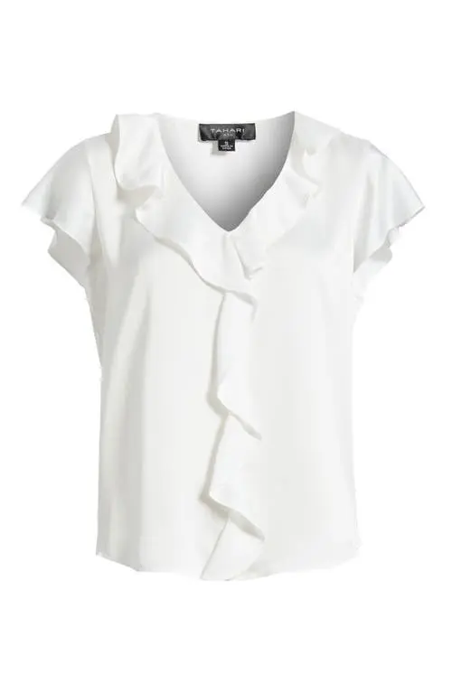 TAHARI ASL Ruffle Flutter Satin Top - Ivory