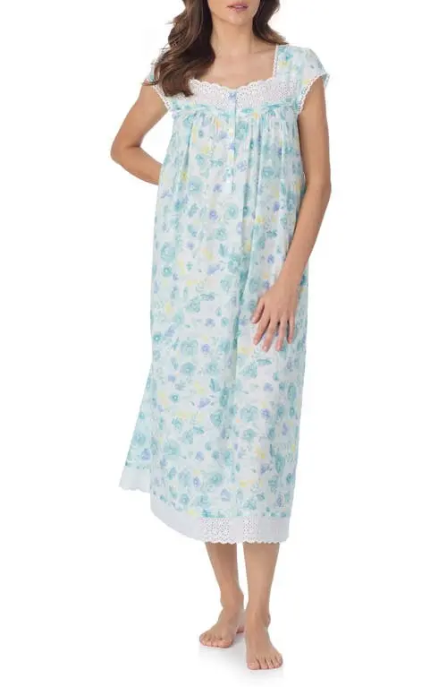 Eileen West Cotton Ballet Nightgown - White/aqua