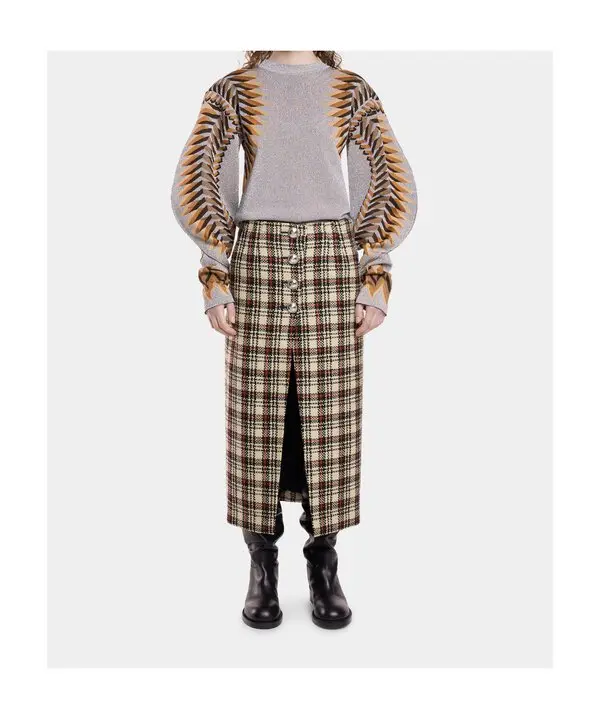 Rabanne Long Sleeve Lurex Jacquard Jumper With Patterned Sleeves - Silver/brown