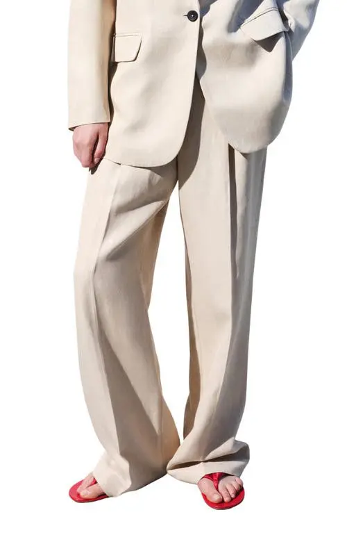 Mango Straight Fit Pleat Front Wide Leg Pants