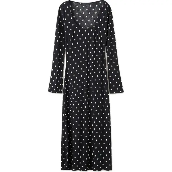 Mango Polka Dot Long Sleeve Maxi Dress - Black
