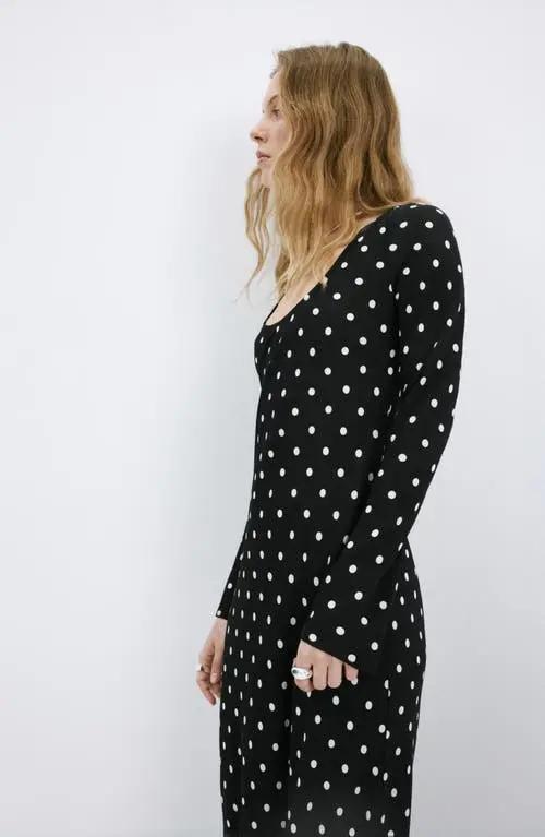 Mango Polka Dot Long Sleeve Maxi Dress