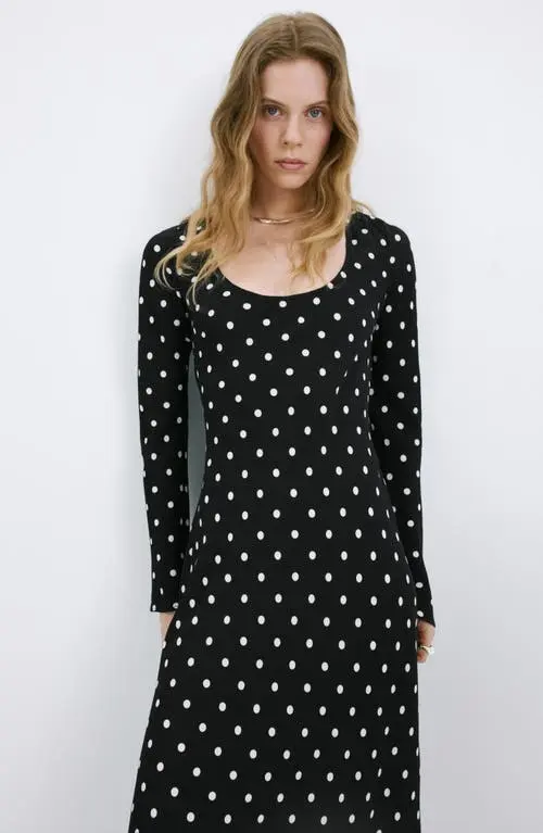 Mango Polka Dot Long Sleeve Maxi Dress