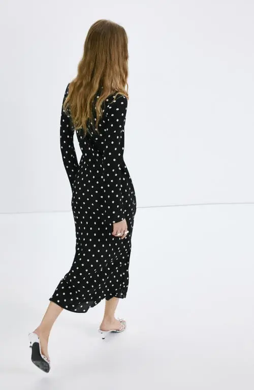 Mango Polka Dot Long Sleeve Maxi Dress