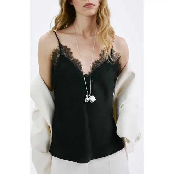 Mango Matte Satin Lace Trim Cami - Black