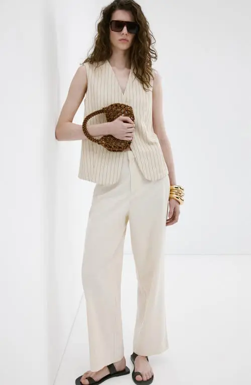 Mango Flat Front Linen Blend Pants - Beige