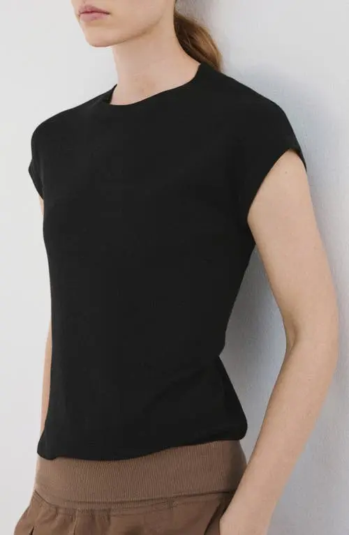 Mango Short Sleeve Crew Neck Fine Knit Sweater - Black