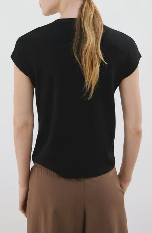 Mango Short Sleeve Crew Neck Fine Knit Sweater - Black
