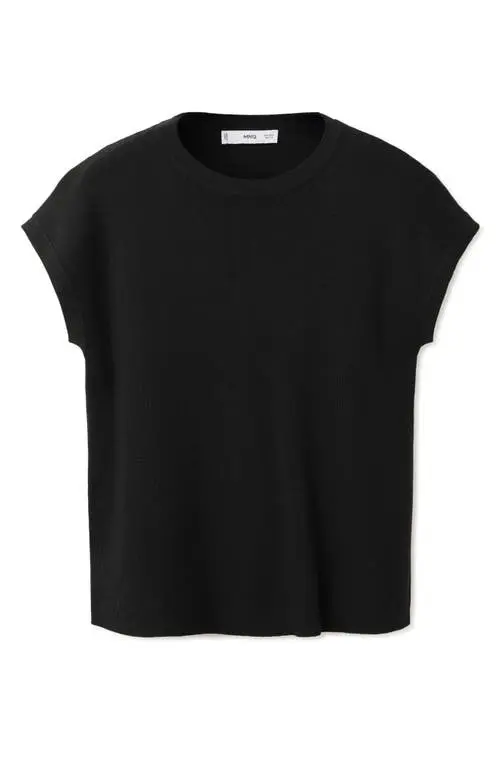 Mango Short Sleeve Crew Neck Fine Knit Sweater - Black