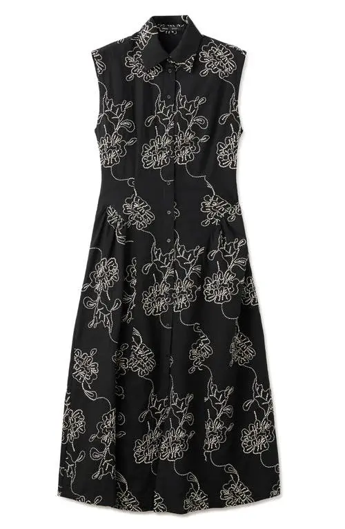 Mango Floral Embroidered Sleeveless Midi Shirt Dress