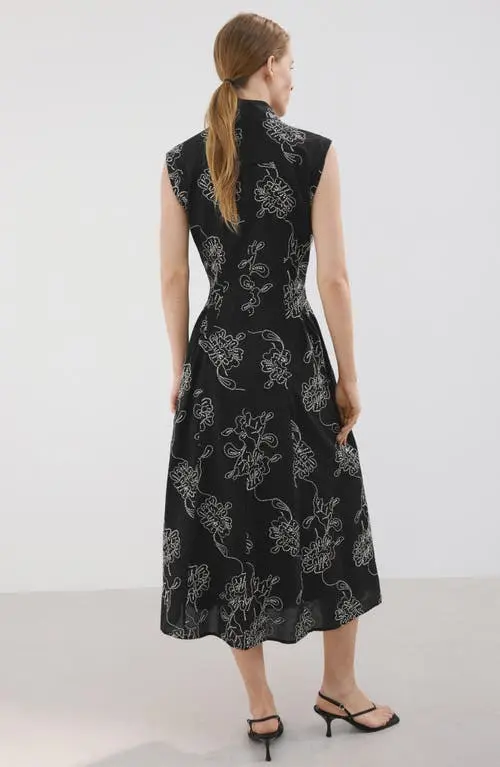 Mango Floral Embroidered Sleeveless Midi Shirt Dress