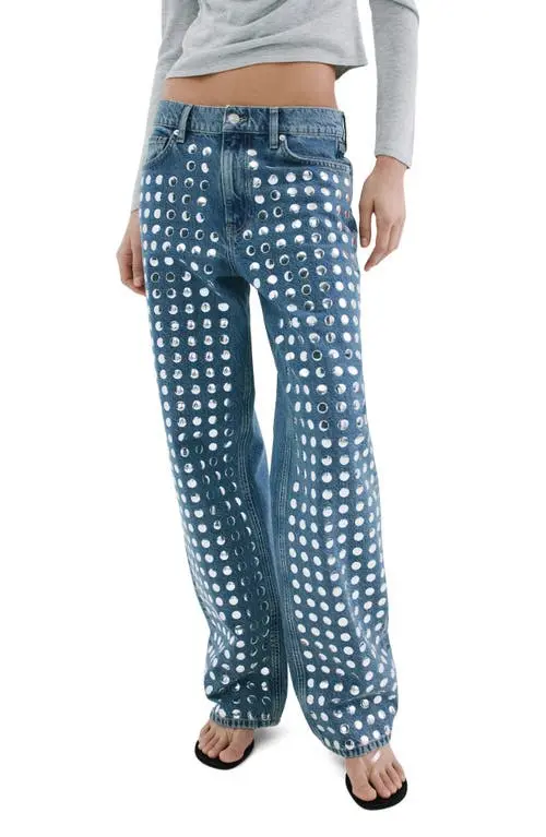Mango Studded Straight Leg Jeans