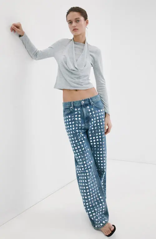 Mango Studded Straight Leg Jeans