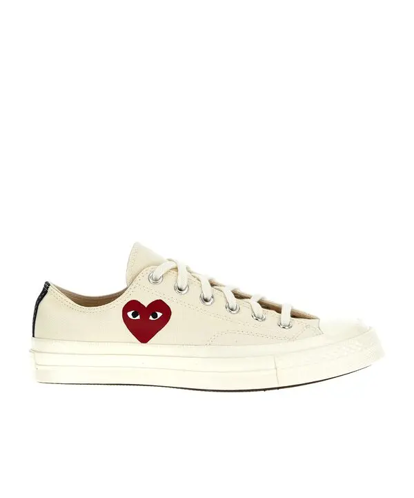 Play Comme Des Garcon X Converse Canvas Lace Up Sneakers - White