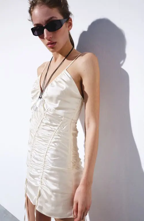 Mango Ruched Satin Mini Dress
